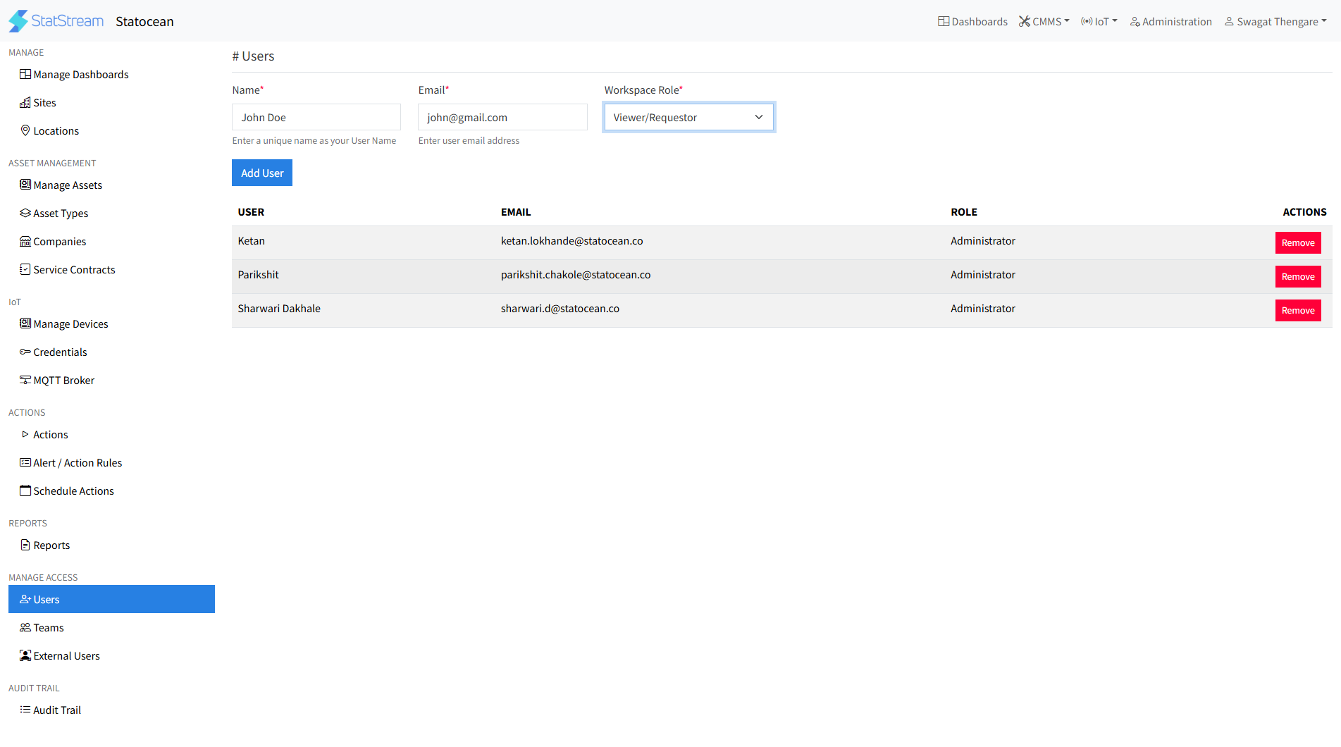 Manage Users & Roles | StatStream.ai